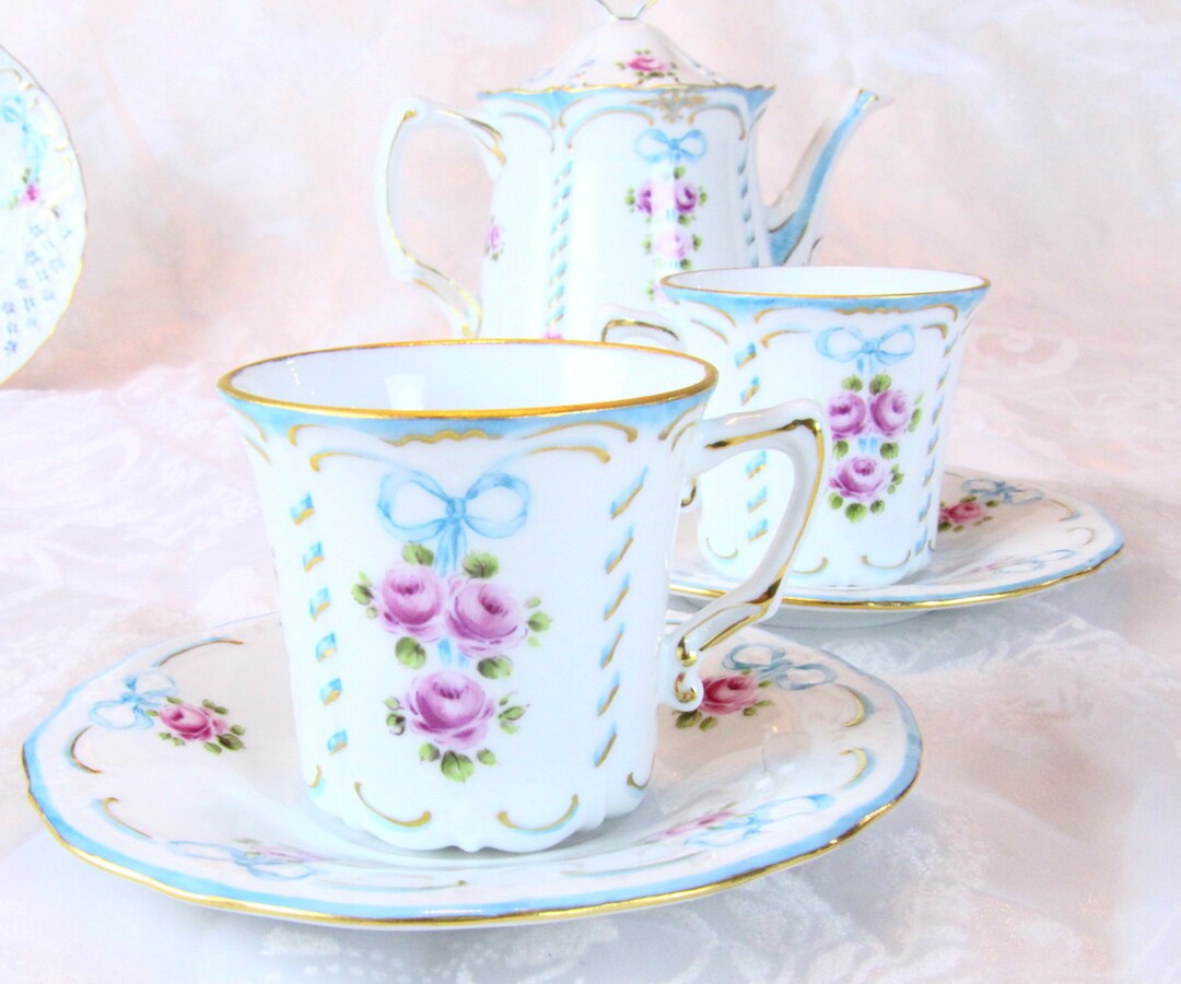 2 Tea Cup Set With Rose and Bow Pattern - Etsy