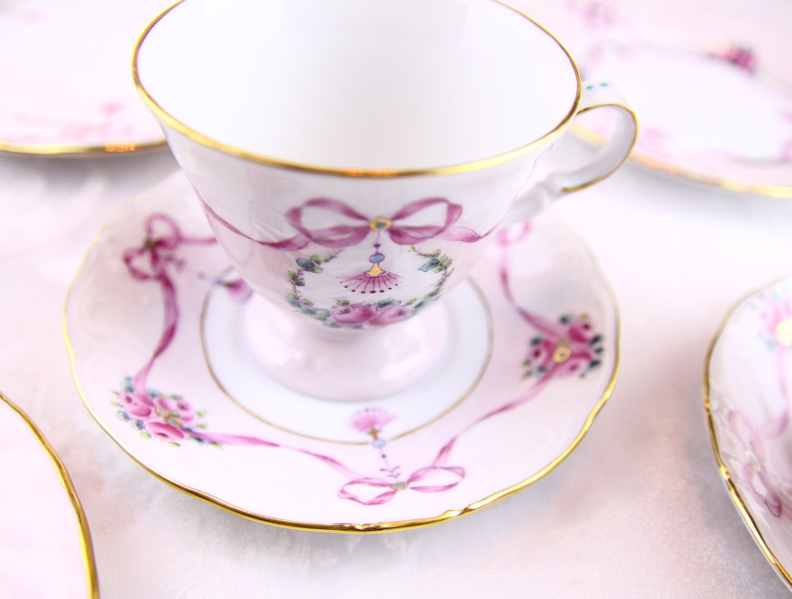 Hand-painted Kiln Finished 6oz Tea Cup Set With Fan Charm | Etsy