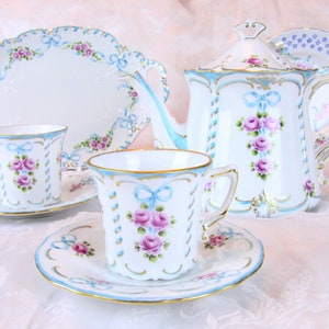 2 Tea Cup Set With Rose and Bow Pattern - Etsy