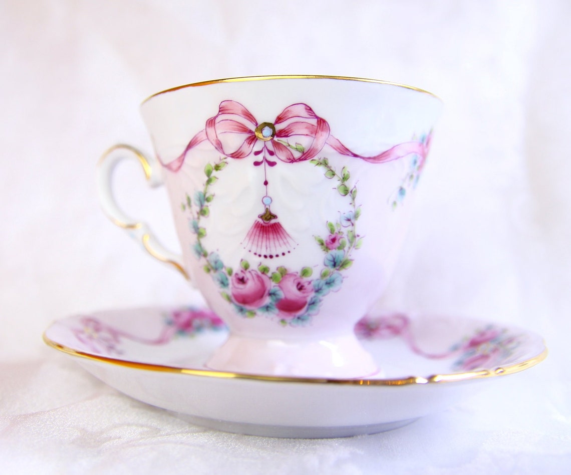 Hand-painted Kiln Finished 6oz Tea Cup Set With Fan Charm | Etsy