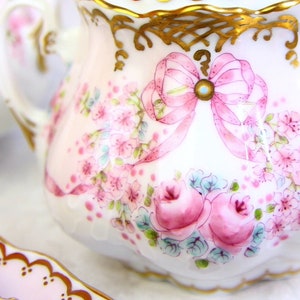 7oz Teacup and Saucer Set With Rose and Cherry Blossom Pattern - Etsy
