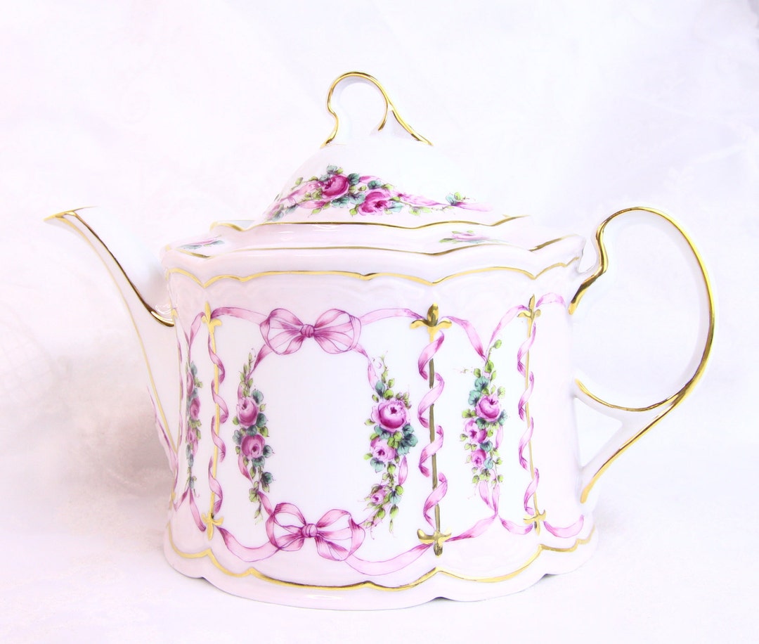 VSC Hand-painted Vintage Design-pink Background, Julia Shape Teapot, 34 ...