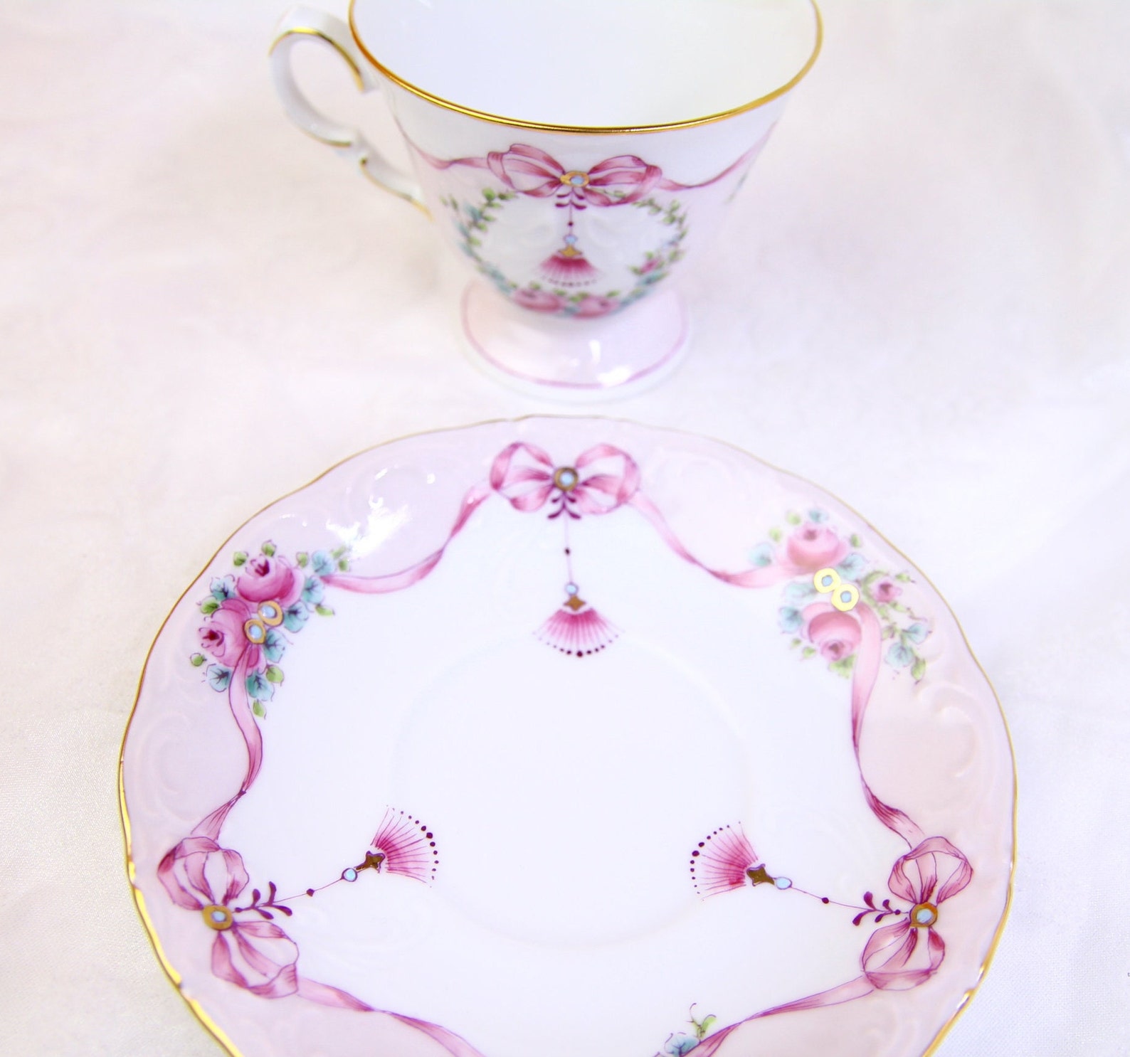 Hand-painted Kiln Finished 6oz Tea Cup Set With Fan Charm | Etsy