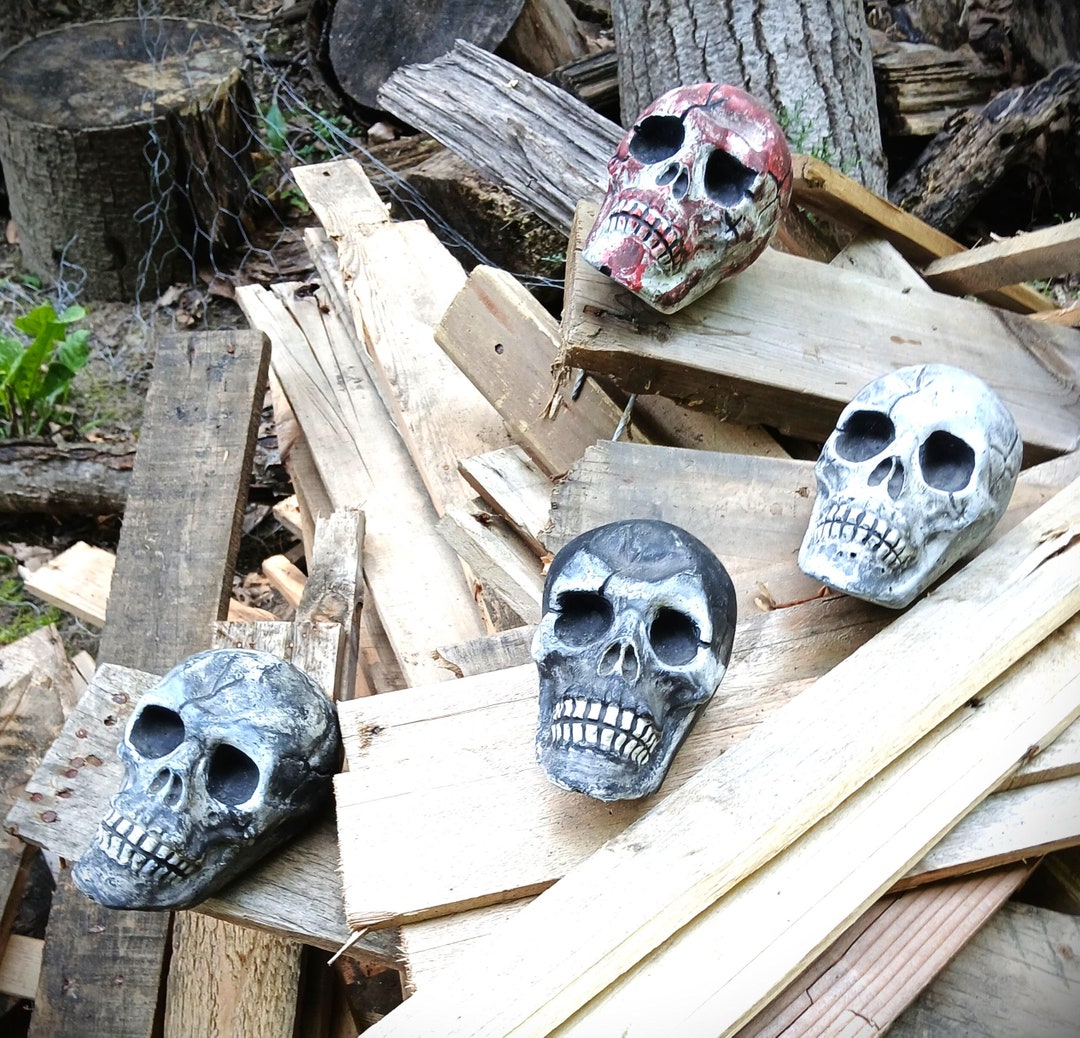 Cement Skull, Concrete Human Skull, Garden Décor, Witch Garden ...