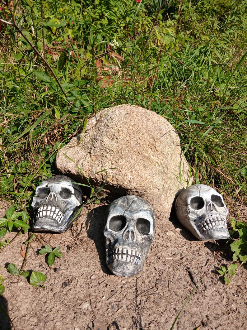 Cement Skull, Concrete Human Skull, Garden Décor, Witch Garden ...
