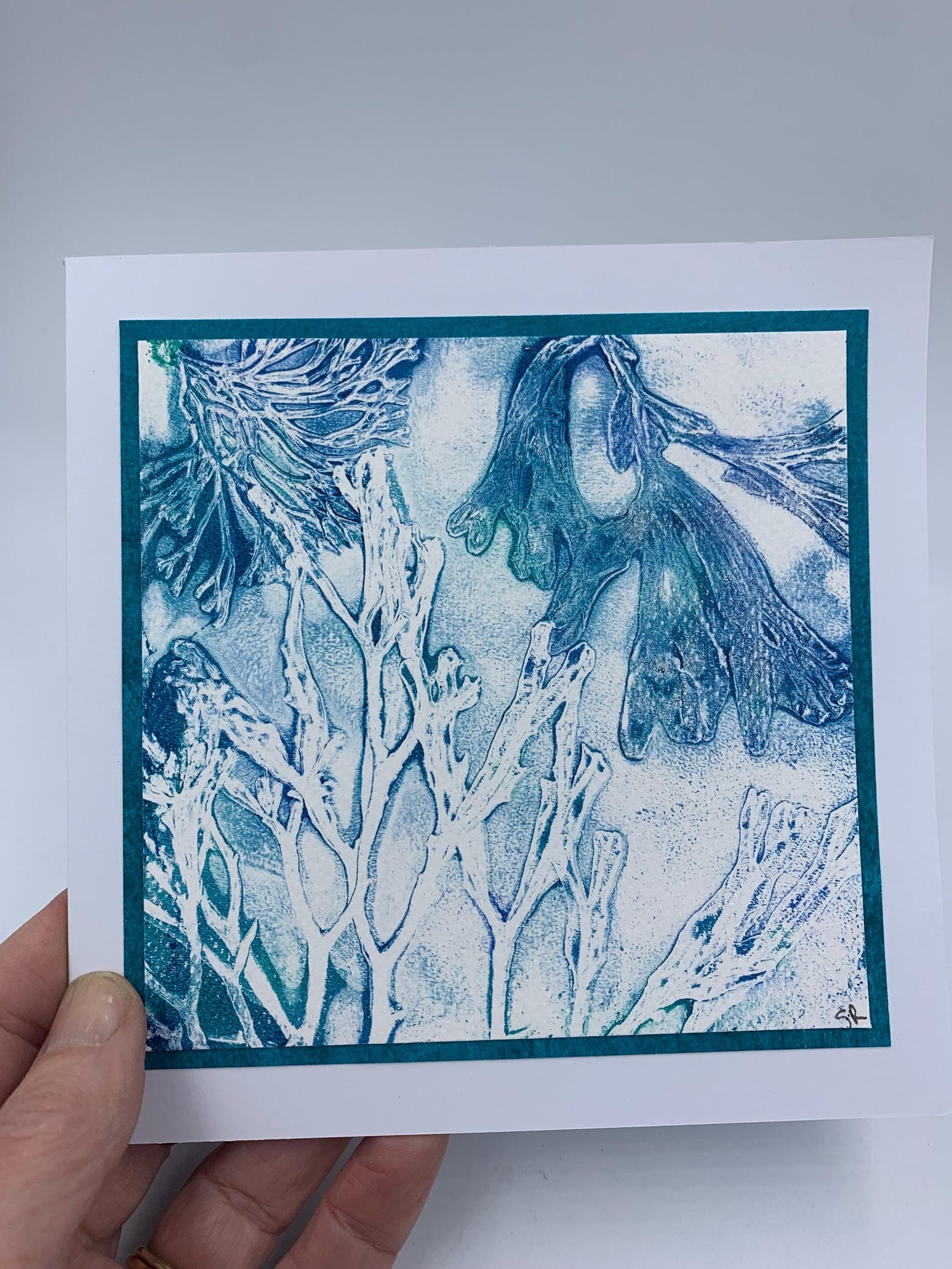 Original Gelli Print Seaweed Greetings Card. - Etsy
