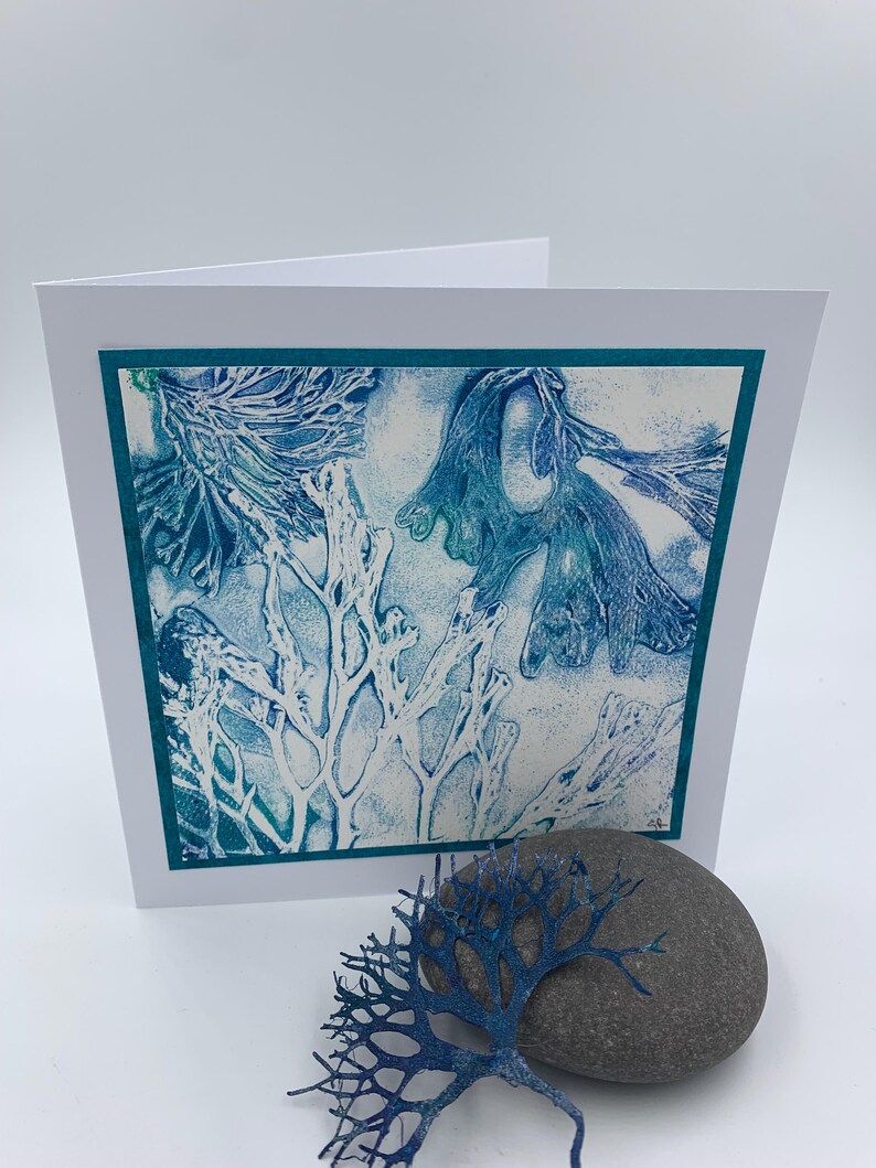 Original Gelli Print Seaweed Greetings Card. - Etsy