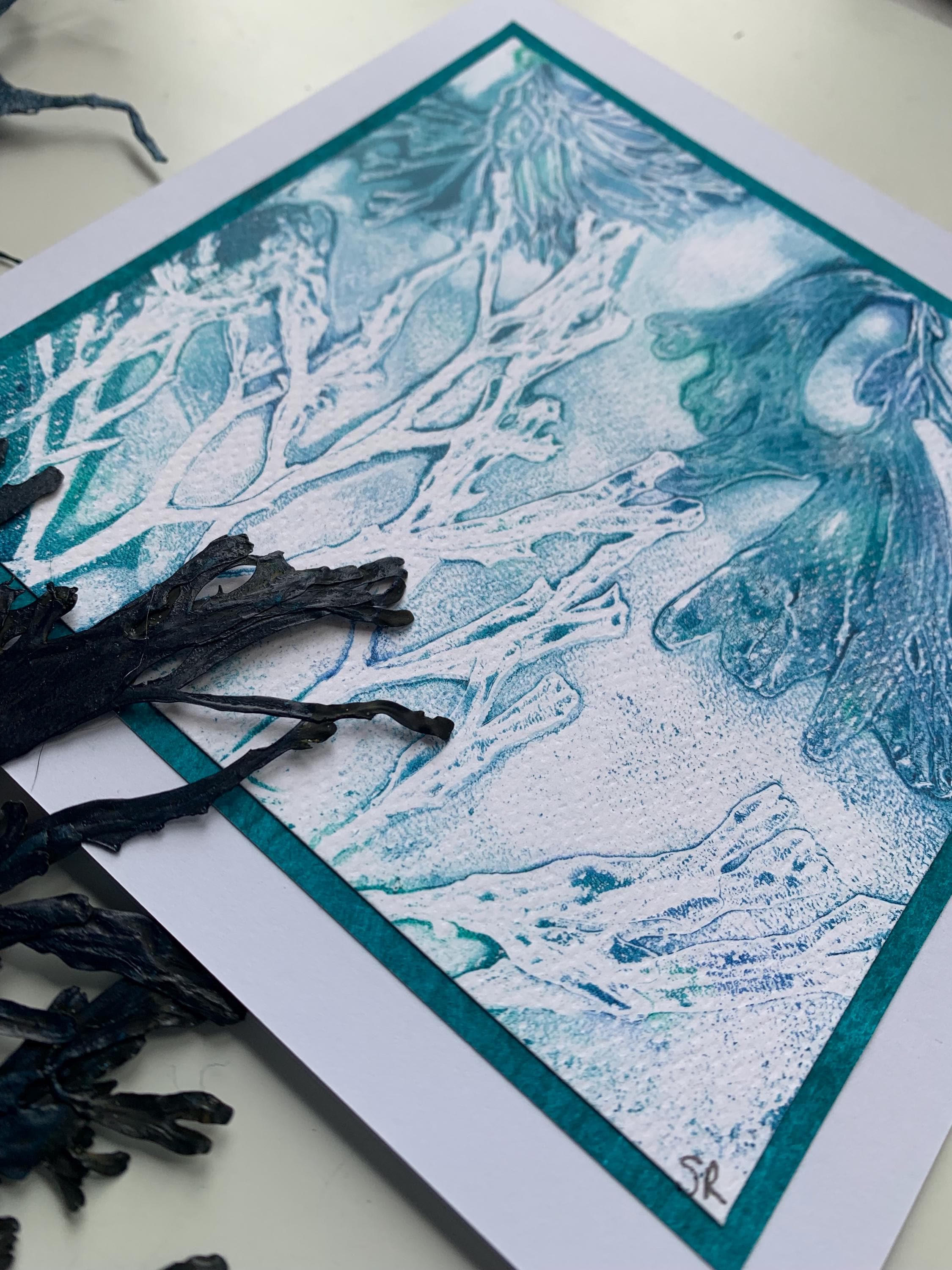 Original Gelli Print Seaweed Greetings Card. - Etsy