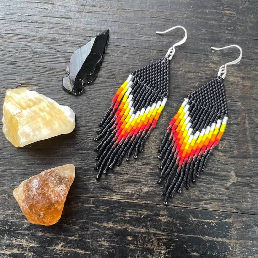 Handwoven Ember Style Seed Bead Fringe Earrings, Boho Dangle Earrings ...