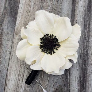 BOXED Ivory Realistic Anemone Boutonniere - MATCHING Corsages / Bouquet ...