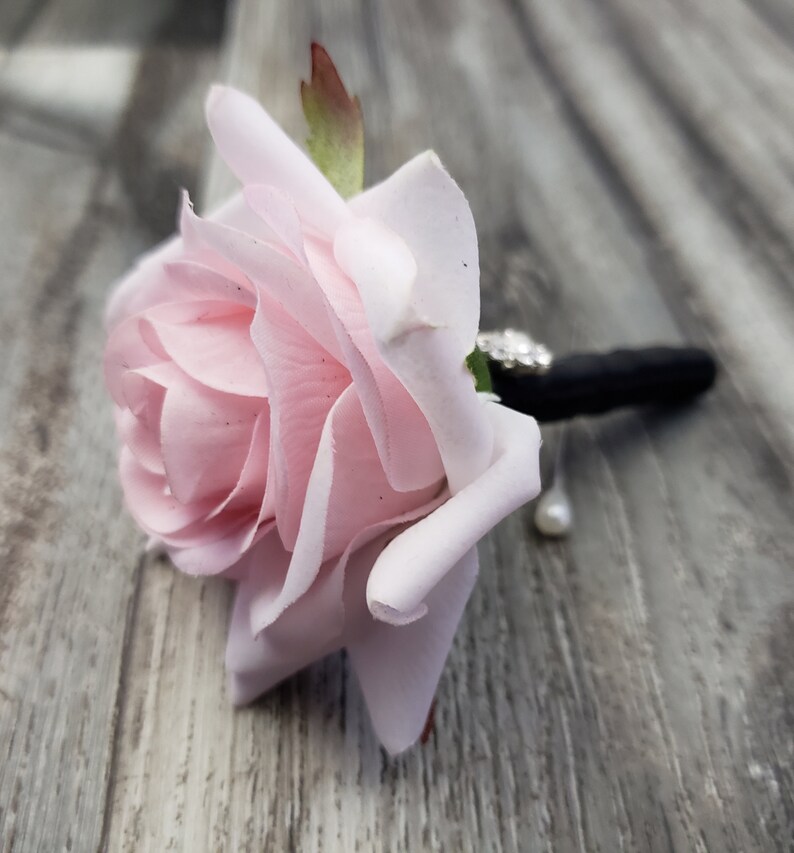 BOXED Real Touch Pink Rose With Rhinestone Button Boutonniere ...