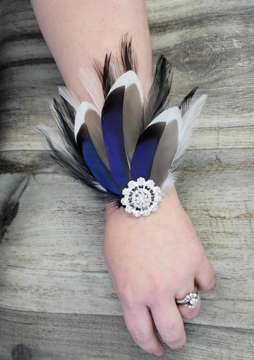 BOXED Real Blue Mallard Duck & Hackle Feathers, Diamond - Lace Corsage ...