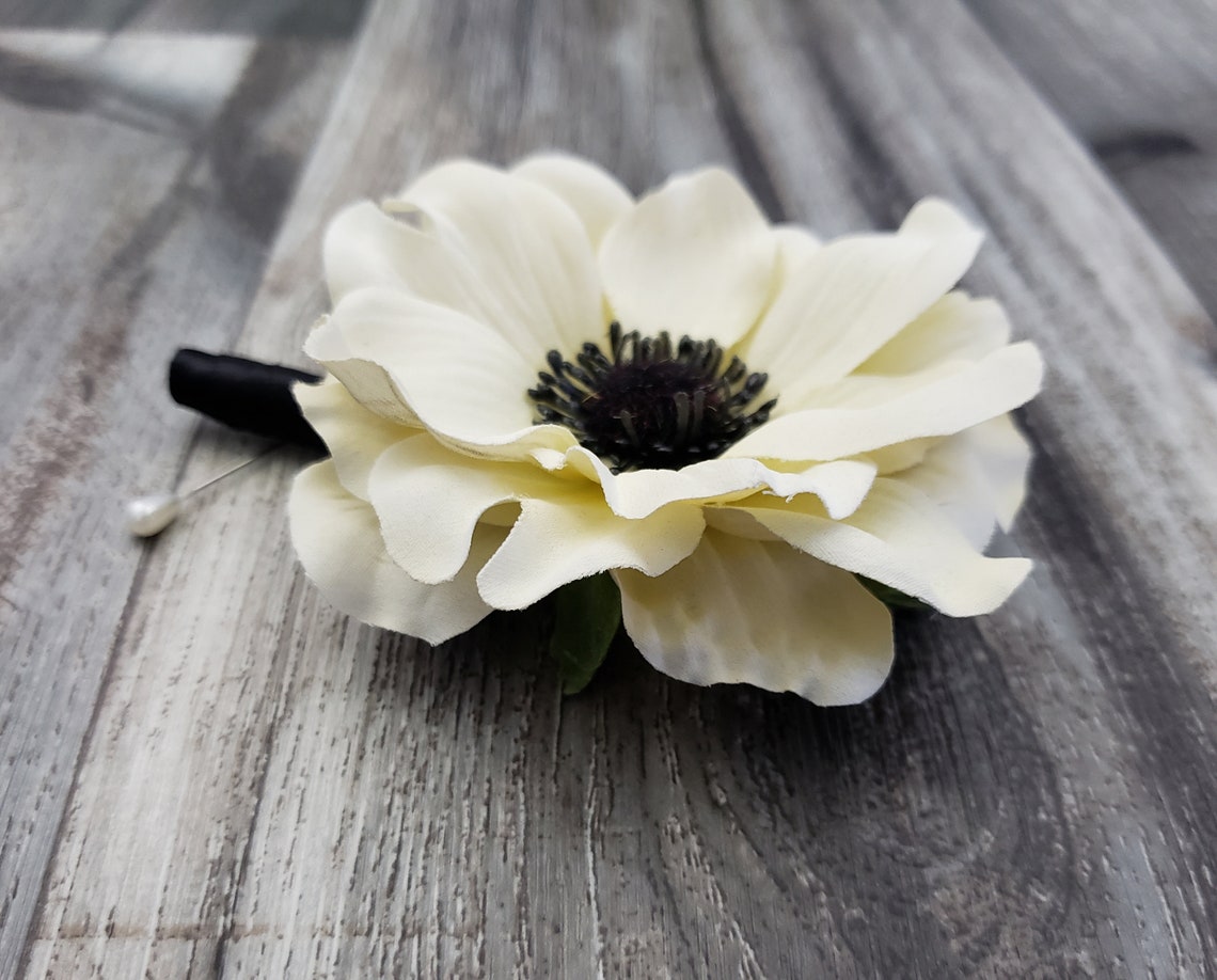 BOXED Ivory Realistic Anemone Boutonniere - MATCHING Corsages / Bouquet ...