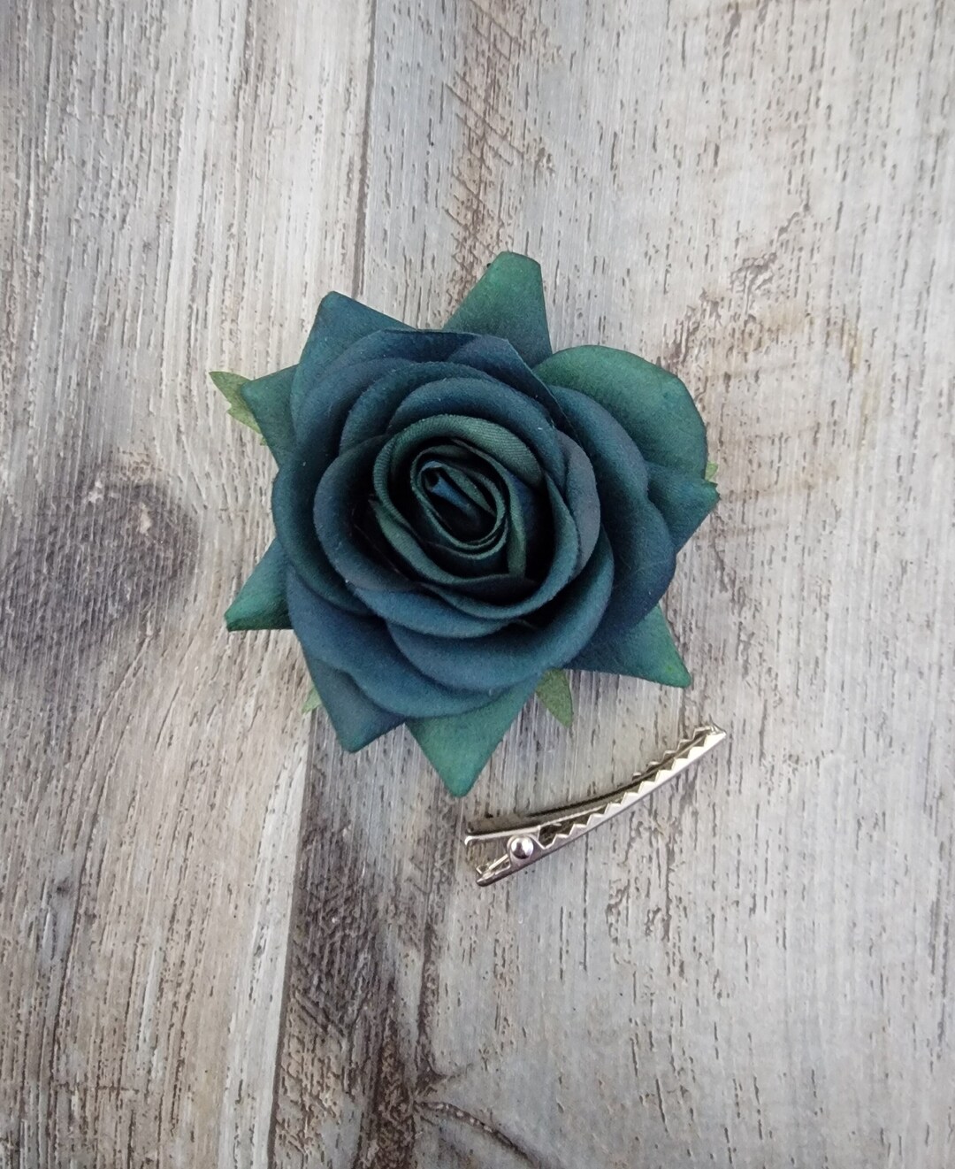 BOXED Real Touch Dark Emerald Green Rose Hair Clip - MATCHING Items ...