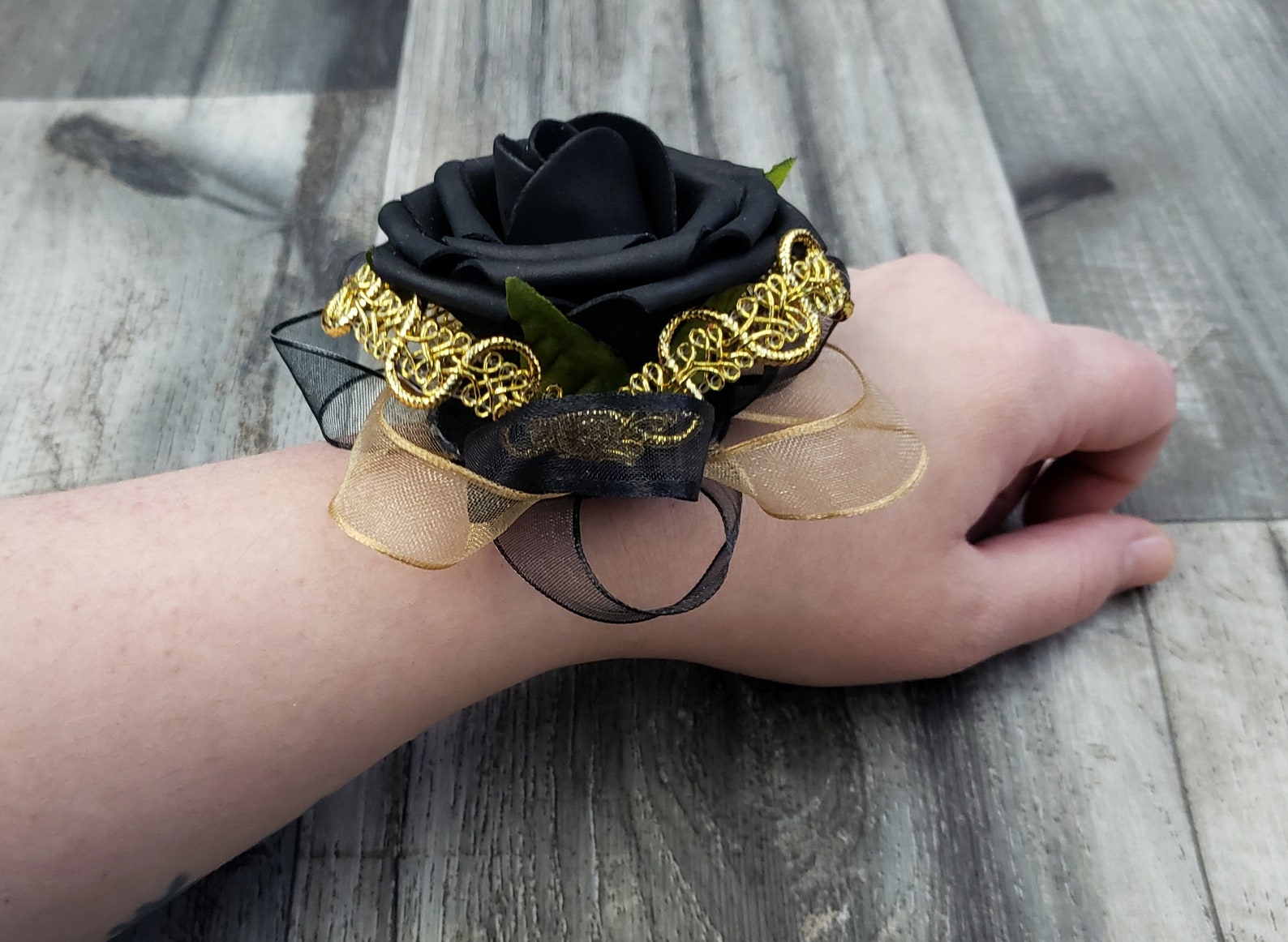 BOXED Soft Black Rose Sheer Ribbon Metallic Gold Trim | Etsy