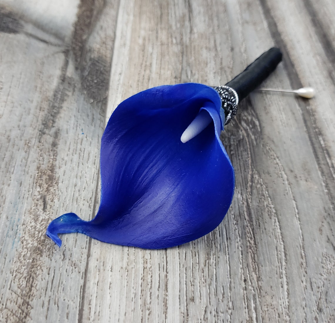 BOXED Real Touch Royal Cobalt Blue Calla Lily With Silver and - Etsy