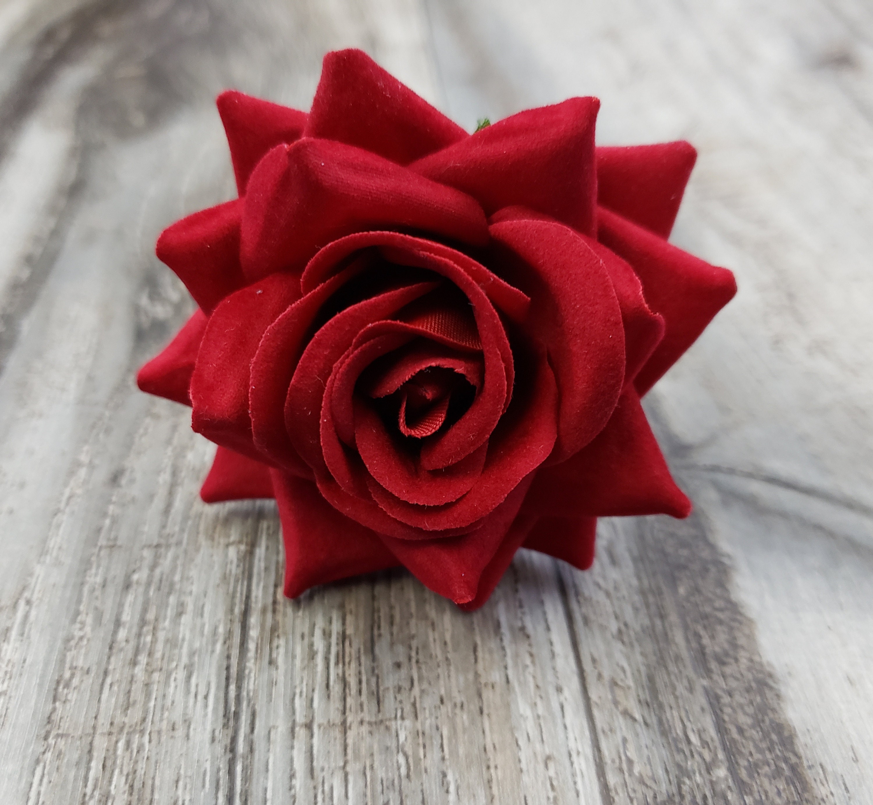 BOXED Romantic Red Velvet Rose With Rhinestone Button | Etsy