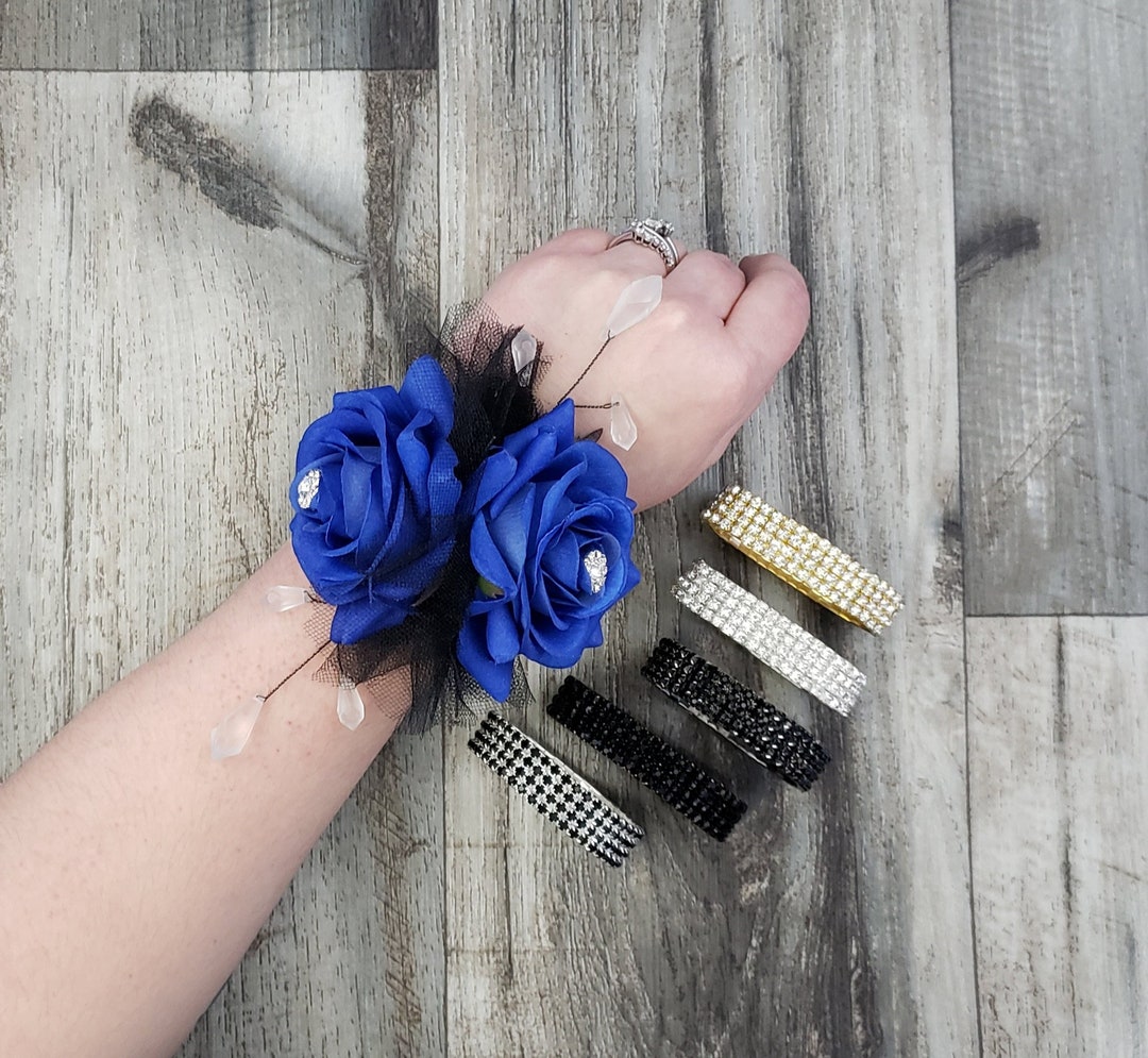 BOXED Real Touch Blue Rose With Rhinestone Button Center, Frosted ...