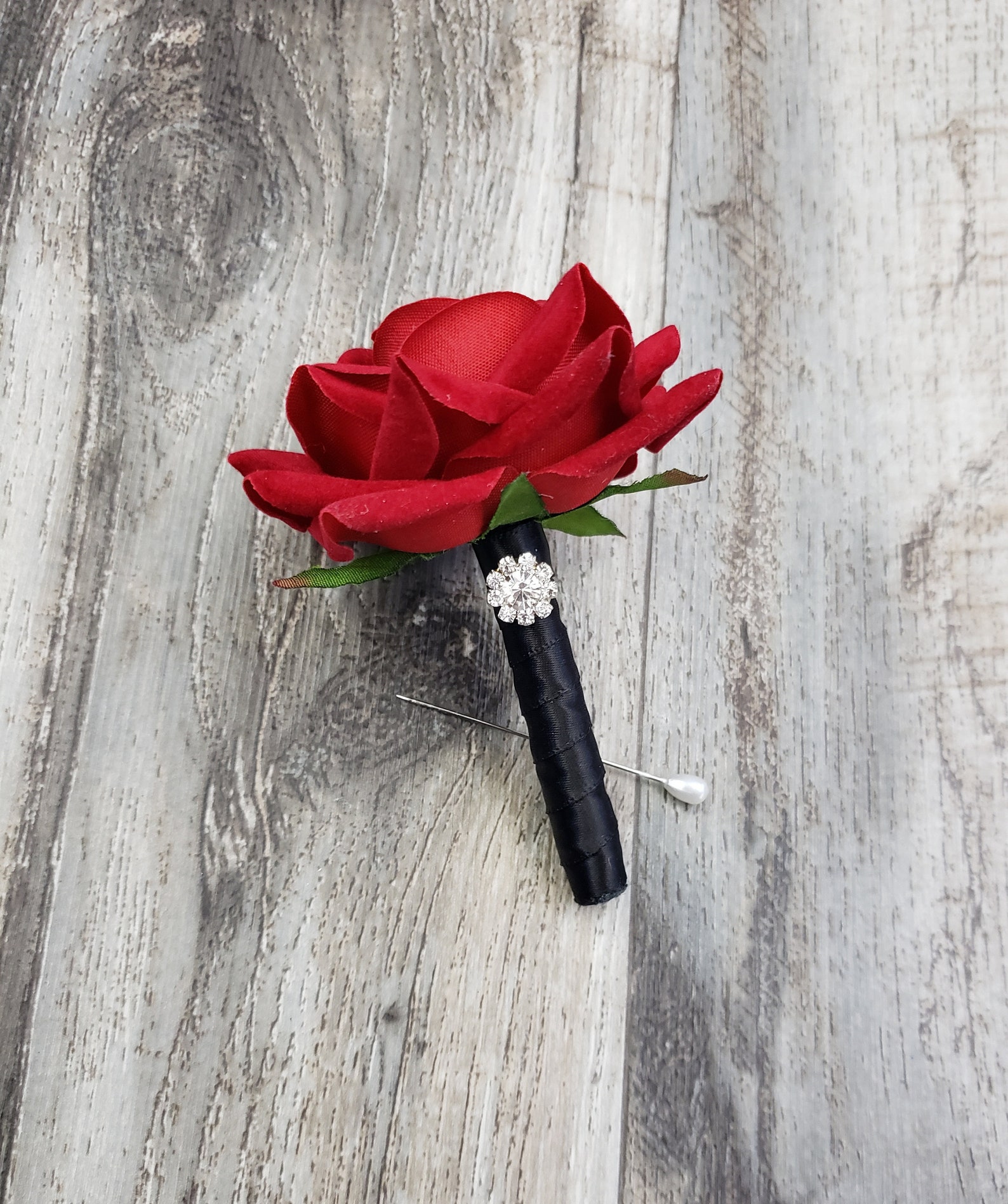 BOXED Romantic Red Velvet Rose With Rhinestone Button - Etsy