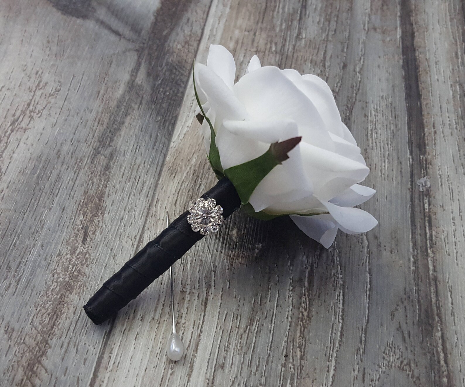 BOXED Real Touch Rose With Rhinestone Button Boutonniere | Etsy