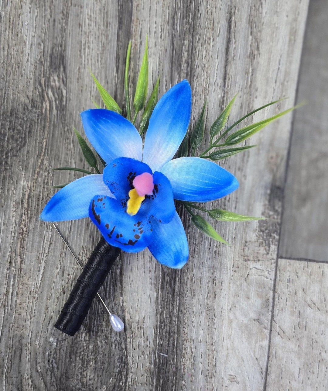BOXED Tropical Blue Cymbidium Orchid With Greenery Boutonniere ...