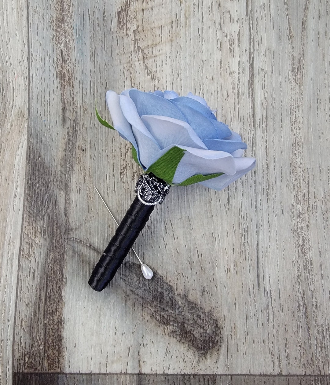 BOXED Modern Real Touch Blue ICE Rose With Black and Silver Metallic ...