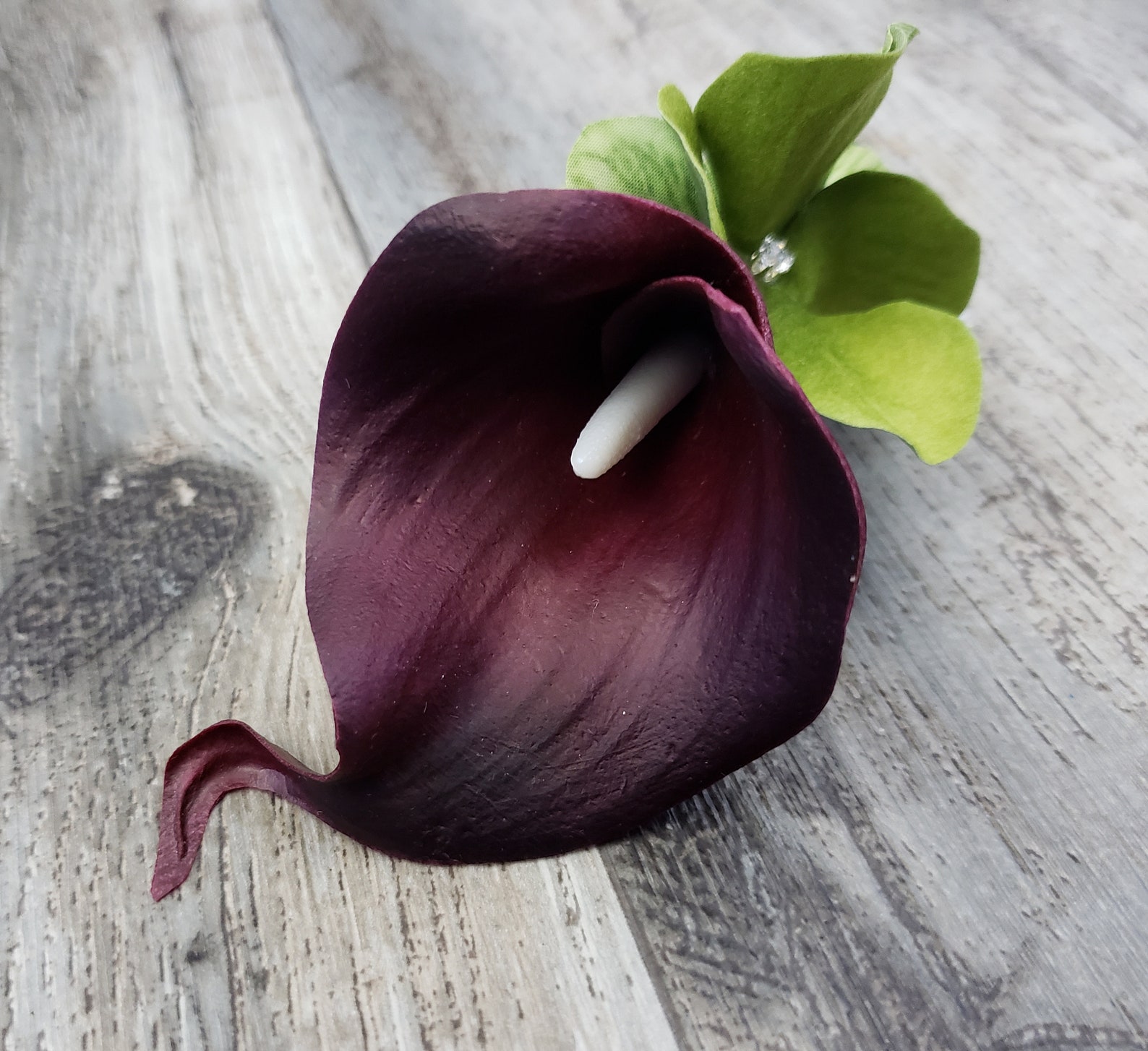 BOXED Real Touch Dark Burgundy Wine Calla Lily Green Velvet - Etsy