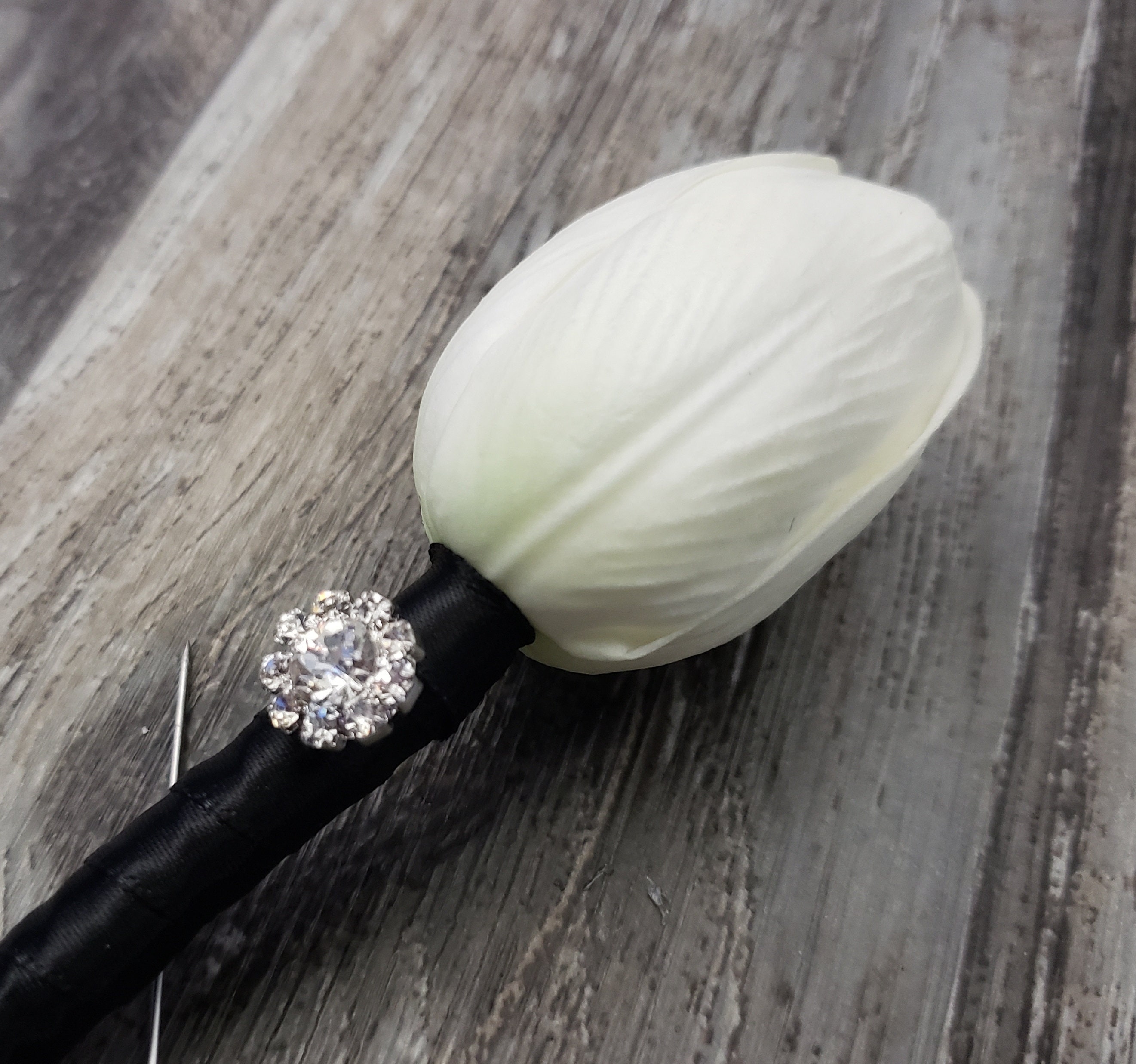 BOXED Real Touch White Tulip With Rhinestone Button | Etsy