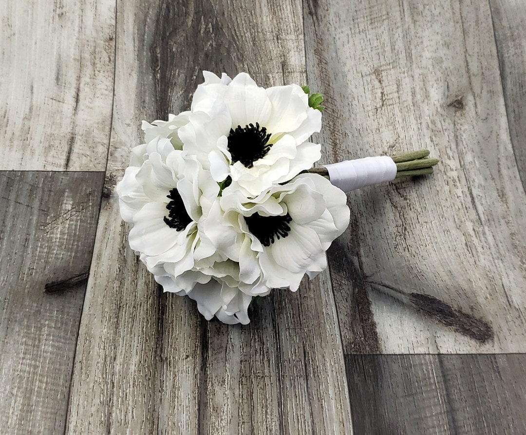 Realistic Cream White Anemone 6 Stem Bridal Bouquet - MATCHING Items ...