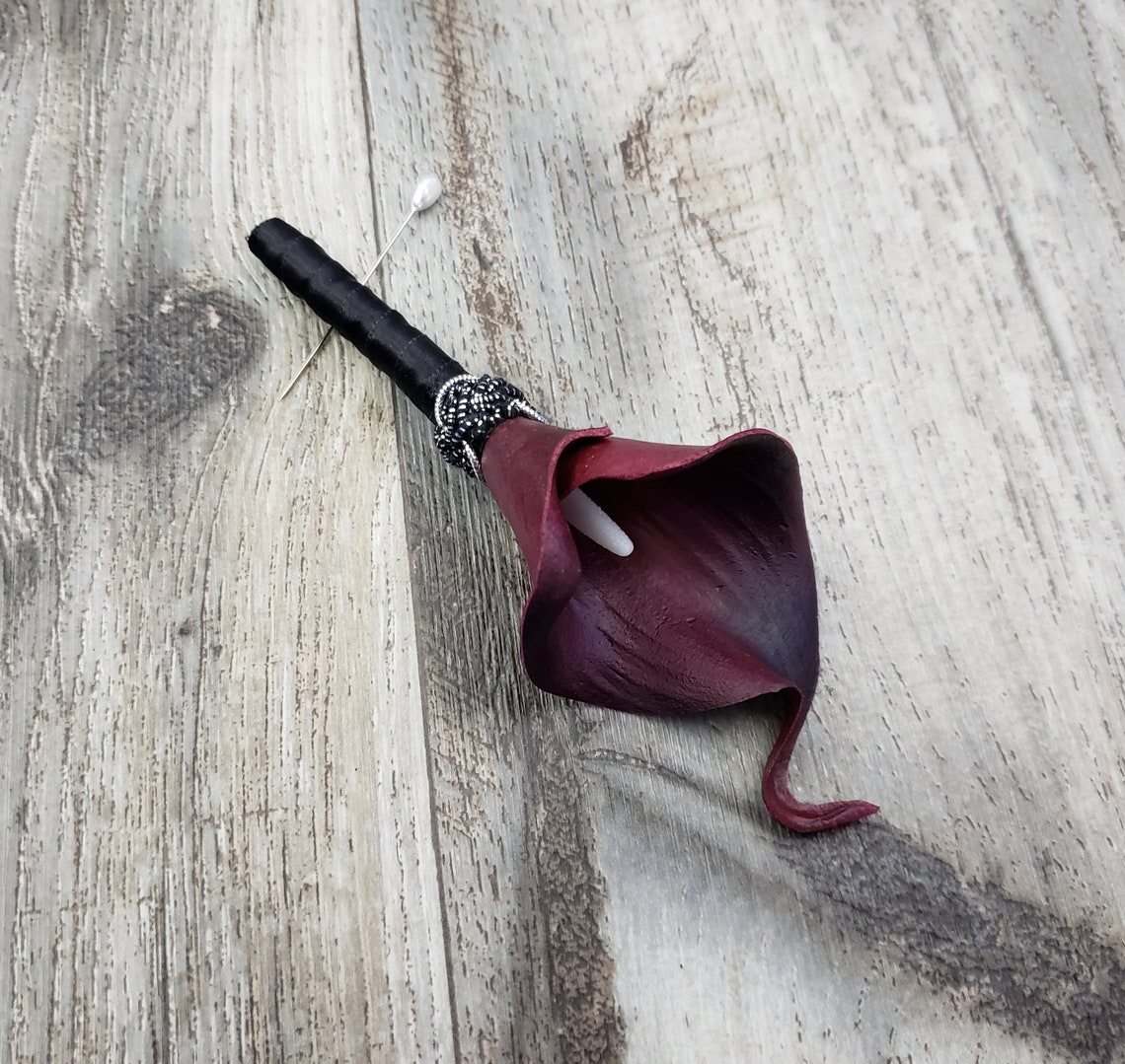 BOXED Real Touch Dark Burgundy Wine Calla Lily With Silver and - Etsy
