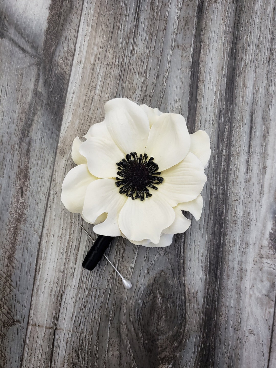BOXED Ivory Realistic Anemone Boutonniere - MATCHING Corsages / Bouquet ...