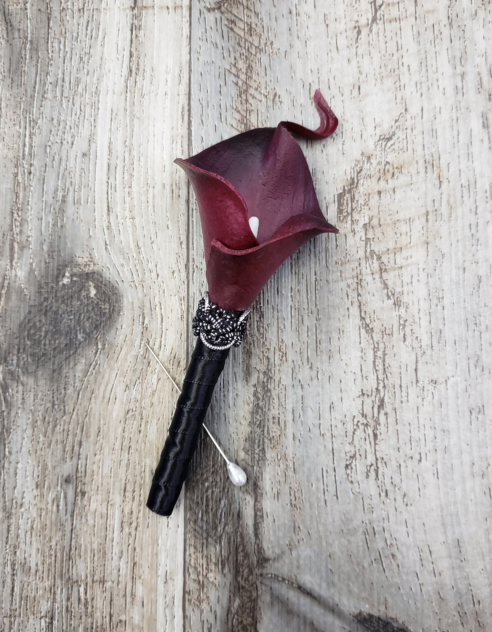 BOXED Real Touch Dark Burgundy Wine Calla Lily With Silver and - Etsy
