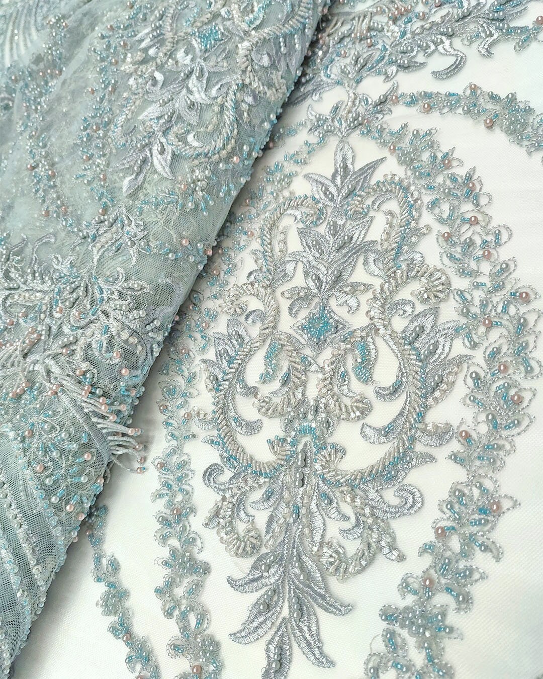 Free Shipping. Light Cyan Beaded and Fringe Lace Fabric 99058 - Etsy