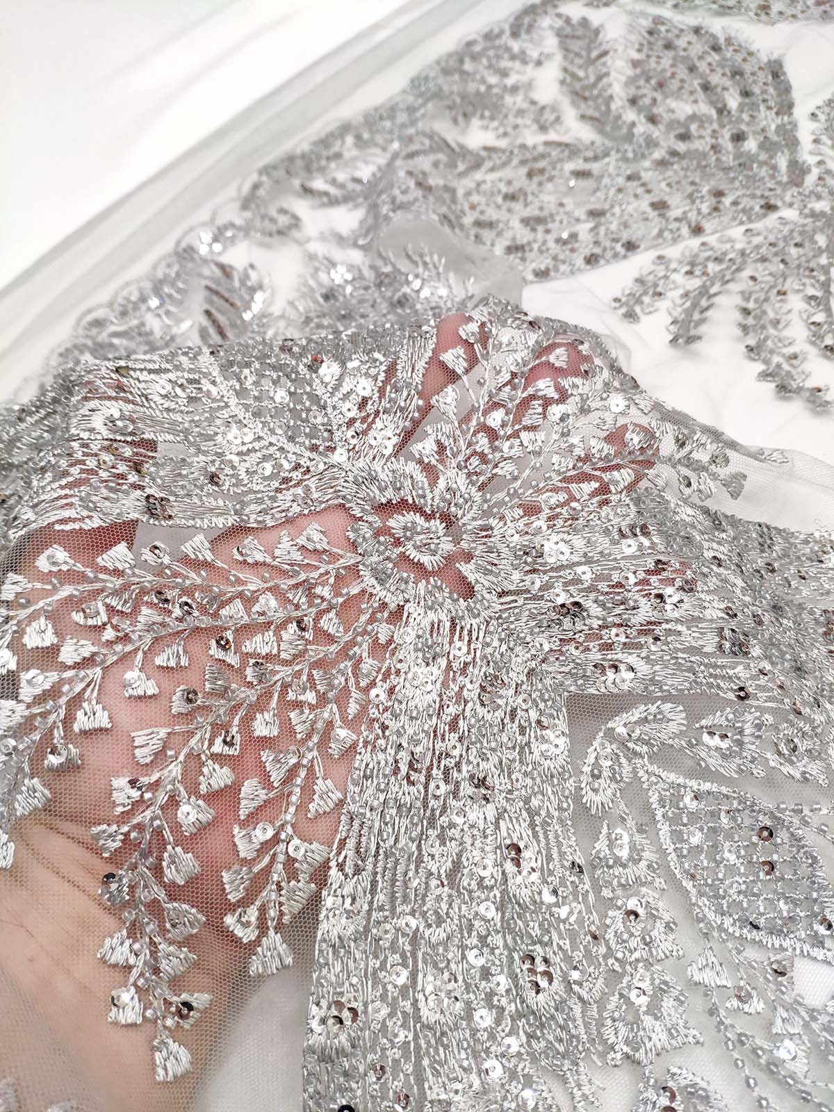 Free Shipping. Grey Net Beaded Fabric 99473 - Etsy