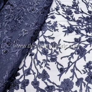 Free Shipping. Navy Blue Pearls Lace Fabric #99114 - Etsy