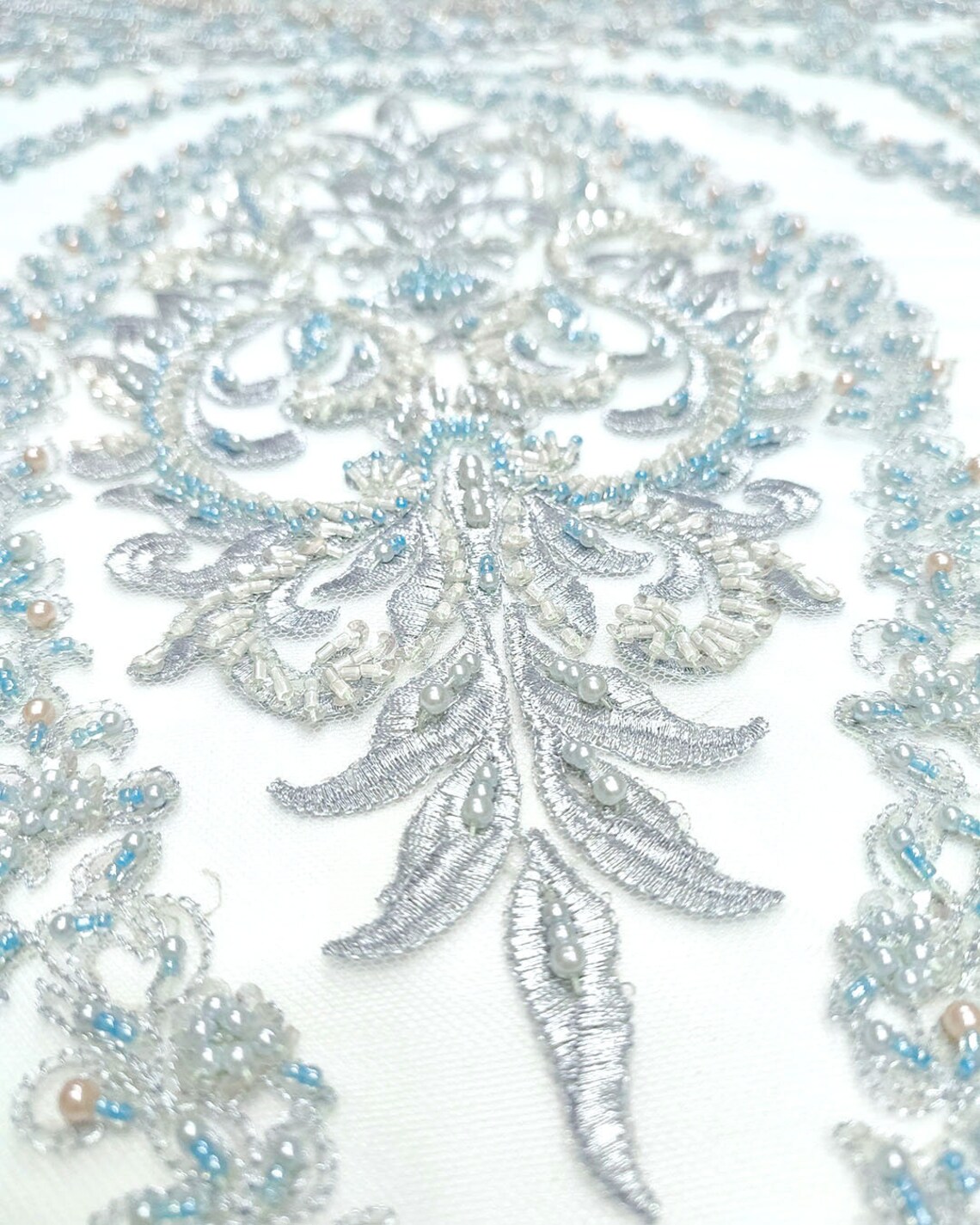 Free Shipping. Light Cyan Beaded and Fringe Lace Fabric 99058 - Etsy