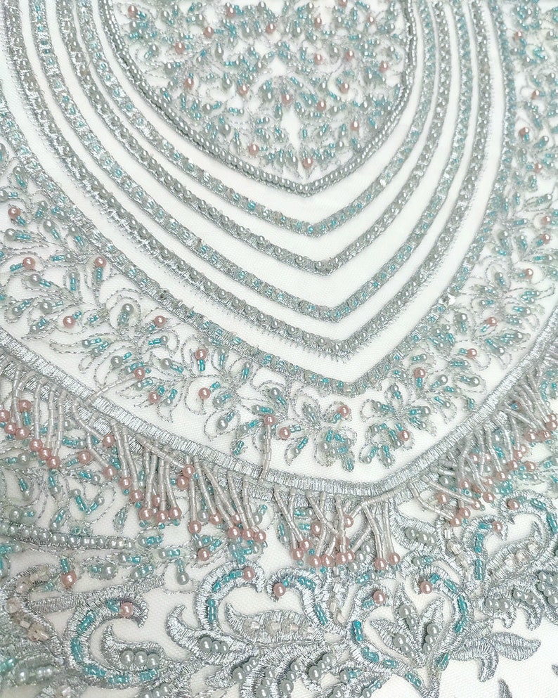 Free Shipping. Light Cyan Beaded and Fringe Lace Fabric 99058 - Etsy