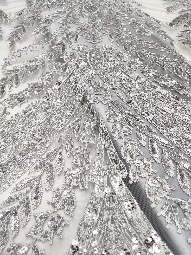 Free Shipping. Grey Net Beaded Fabric 99473 - Etsy