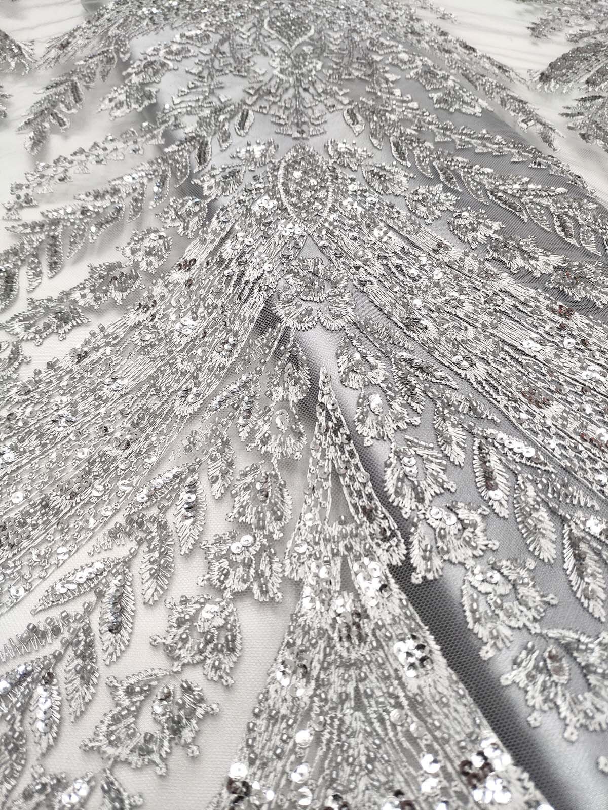 Free Shipping. Grey Net Beaded Fabric 99473 - Etsy