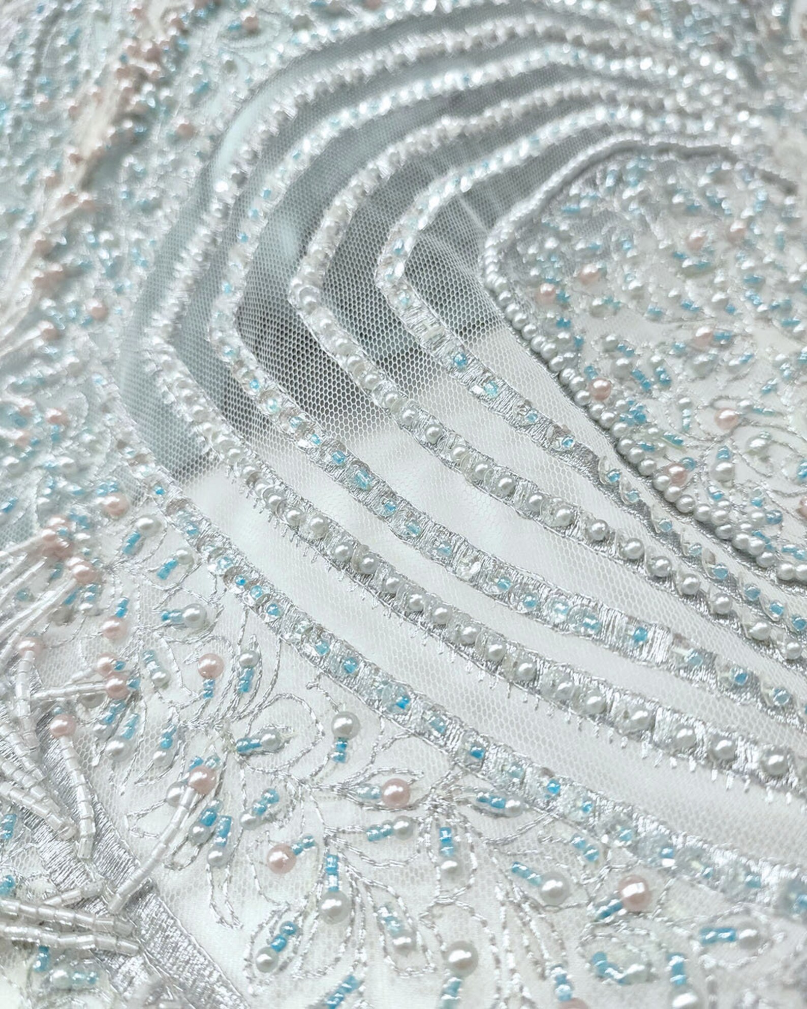 Free Shipping. Light Cyan Beaded and Fringe Lace Fabric 99058 - Etsy