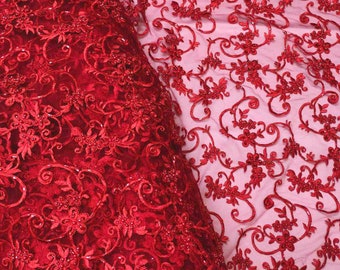 Red Beaded Fabric | Etsy