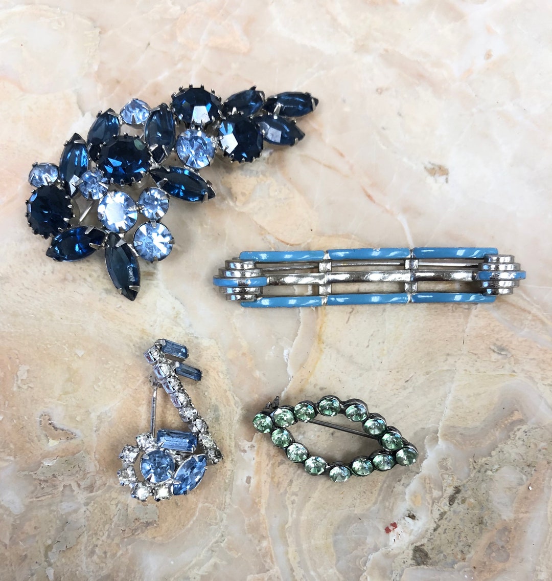 Set of 4 Vintage Blue Rhinestone Brooches - Etsy