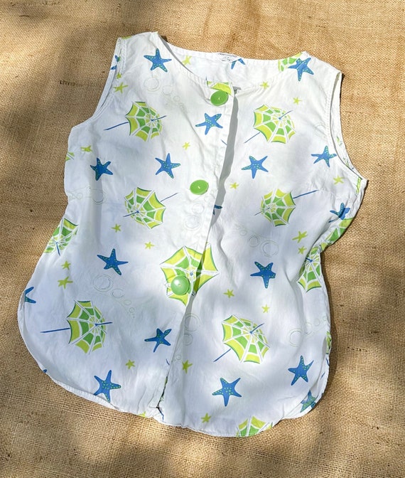 1950’s Sanforized Beach Pattern Button Front Cotton T… - Gem