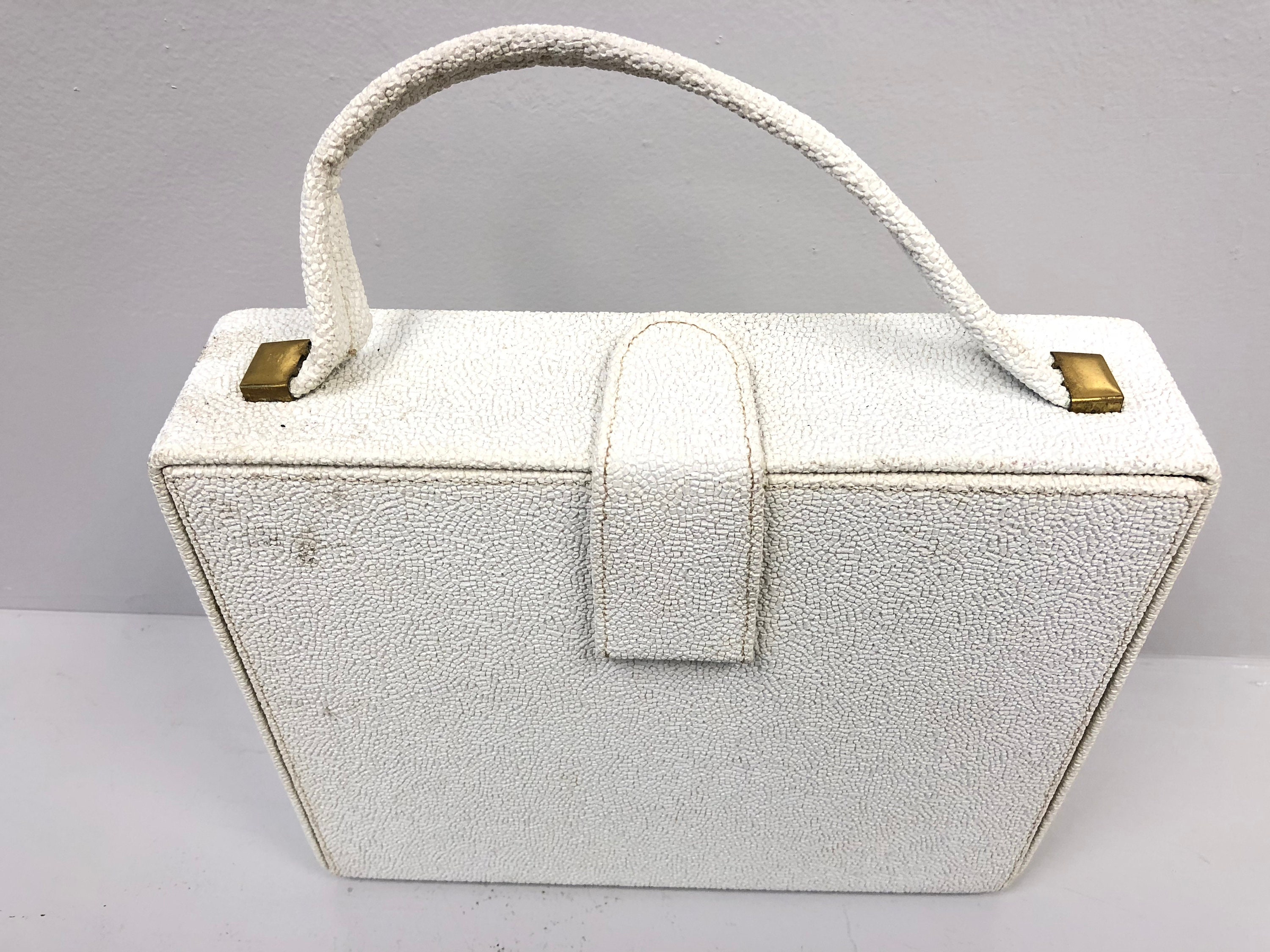 Vintage 1950's White Faux Leather Box Bag | Etsy