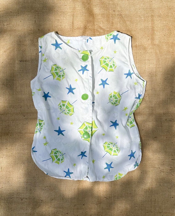 1950’s Sanforized Beach Pattern Button Front Cotton T… - Gem