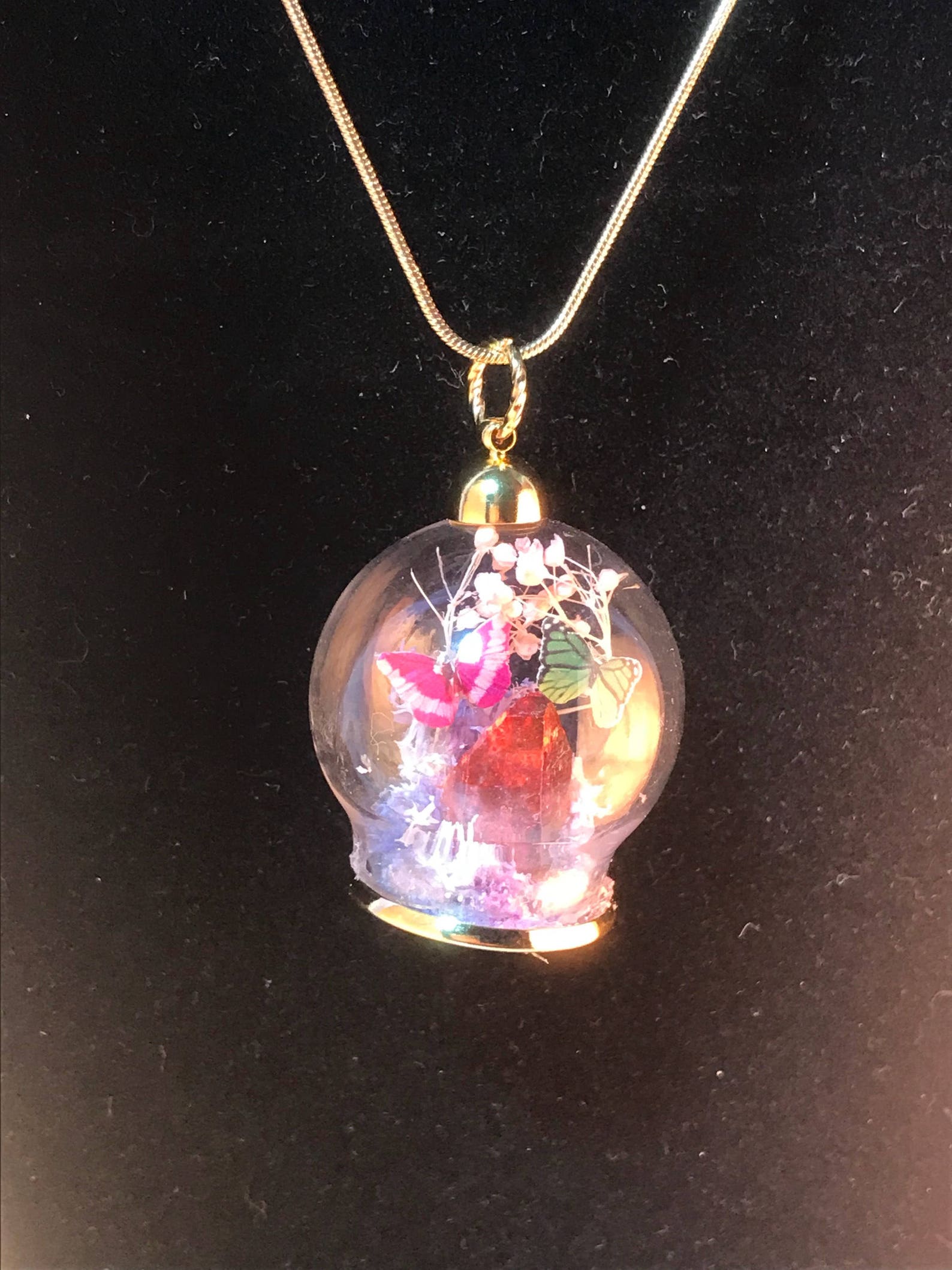 OOAK Raspberry Aura Quartz and Mini Butterfly Terrarium - Etsy