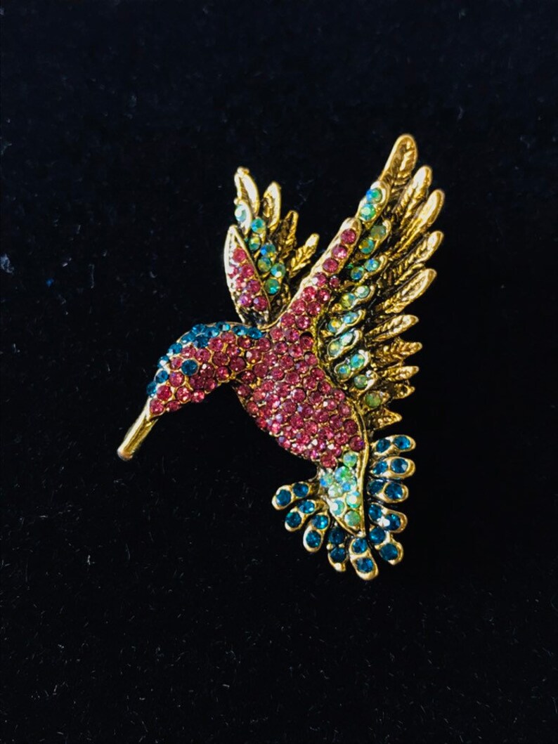 Vintage Jeweled Hummingbird Brooch, Hummingbird Pin, Hummingbird ...