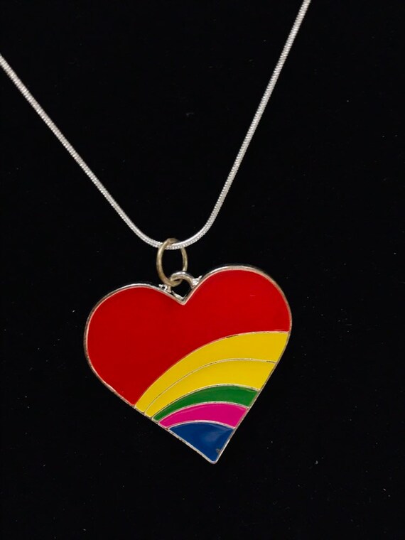 Amazing large vintage rare 1980s rainbow heart neckla… - Gem