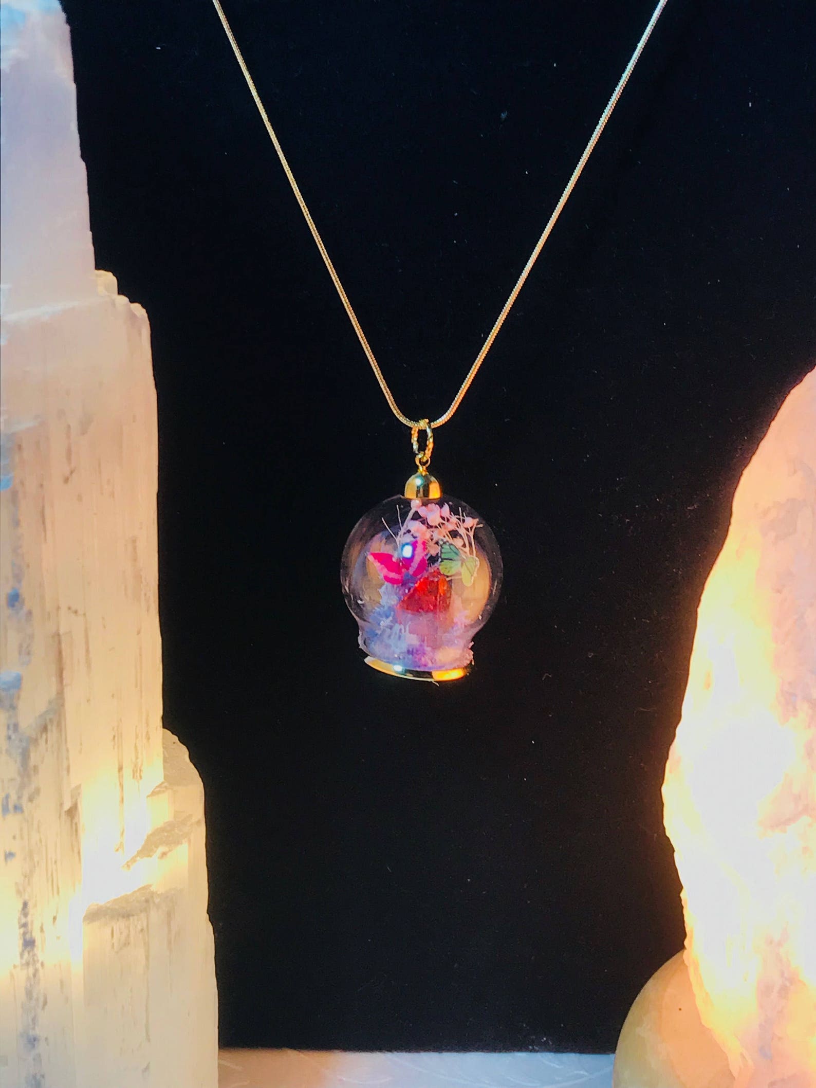 OOAK Raspberry Aura Quartz and Mini Butterfly Terrarium - Etsy