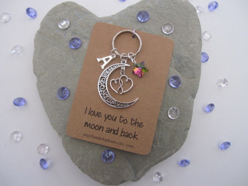 Moon Keyring Moon Keychain Personalized Initial Keychain - Etsy